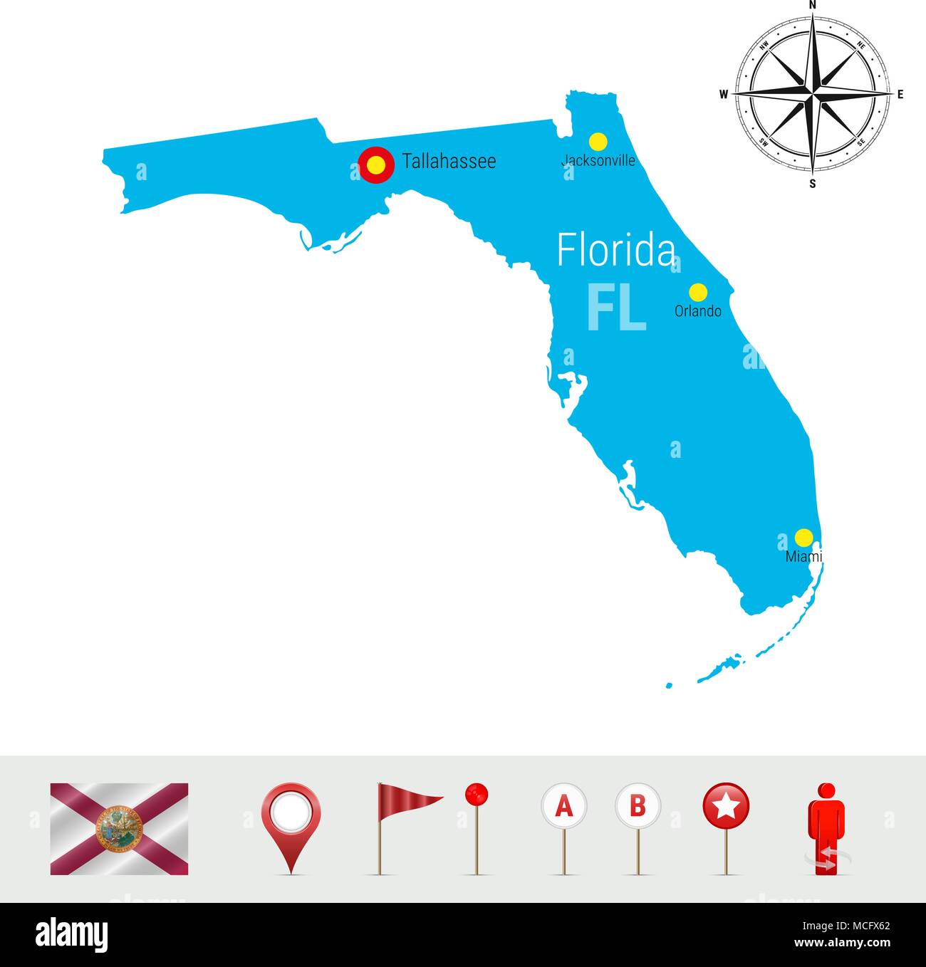 Florida Vector Map Isolated on White Background. High Detailed ...