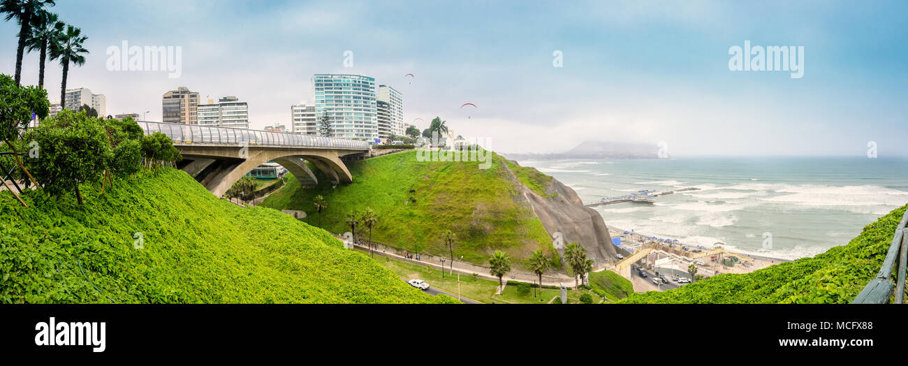 The Villena Rey Bridge in Miraflores distric in Lima, Peru. Panoramic ...