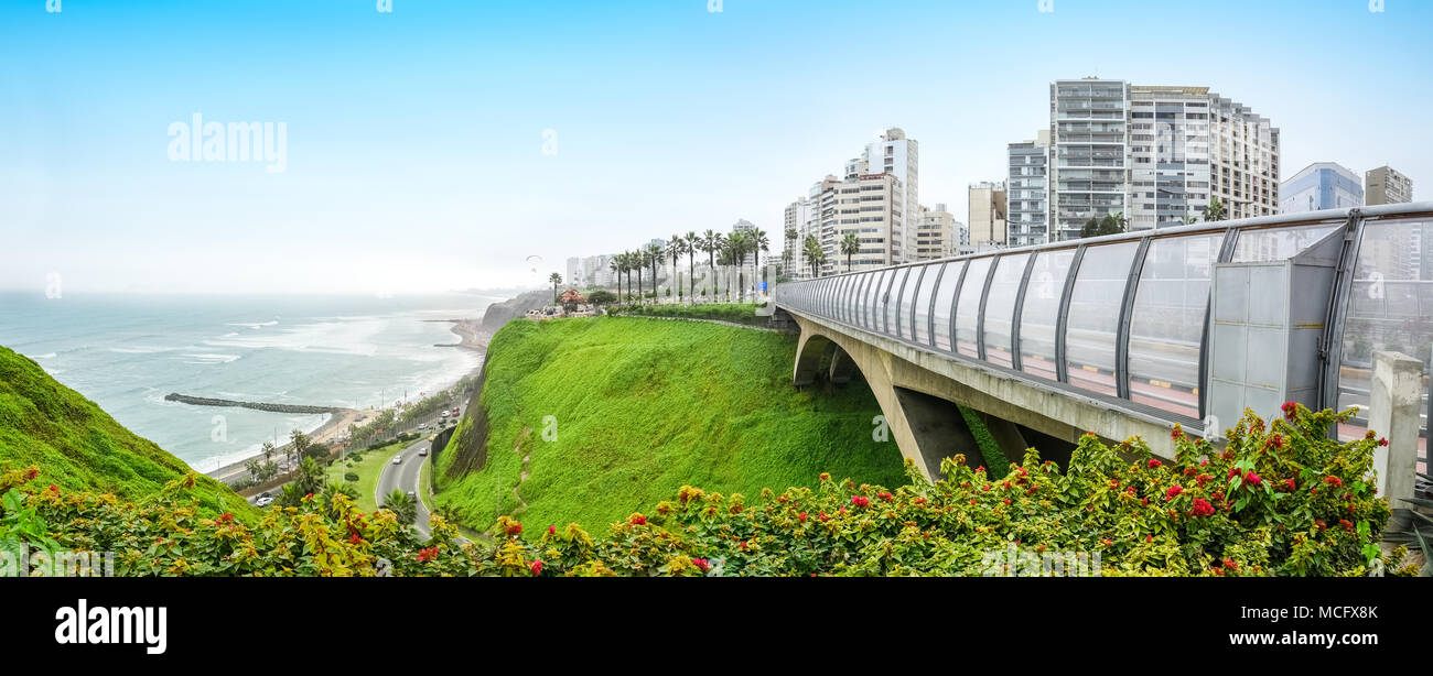 The Villena Rey Bridge in Miraflores distric in Lima, Peru. Panoramic ...