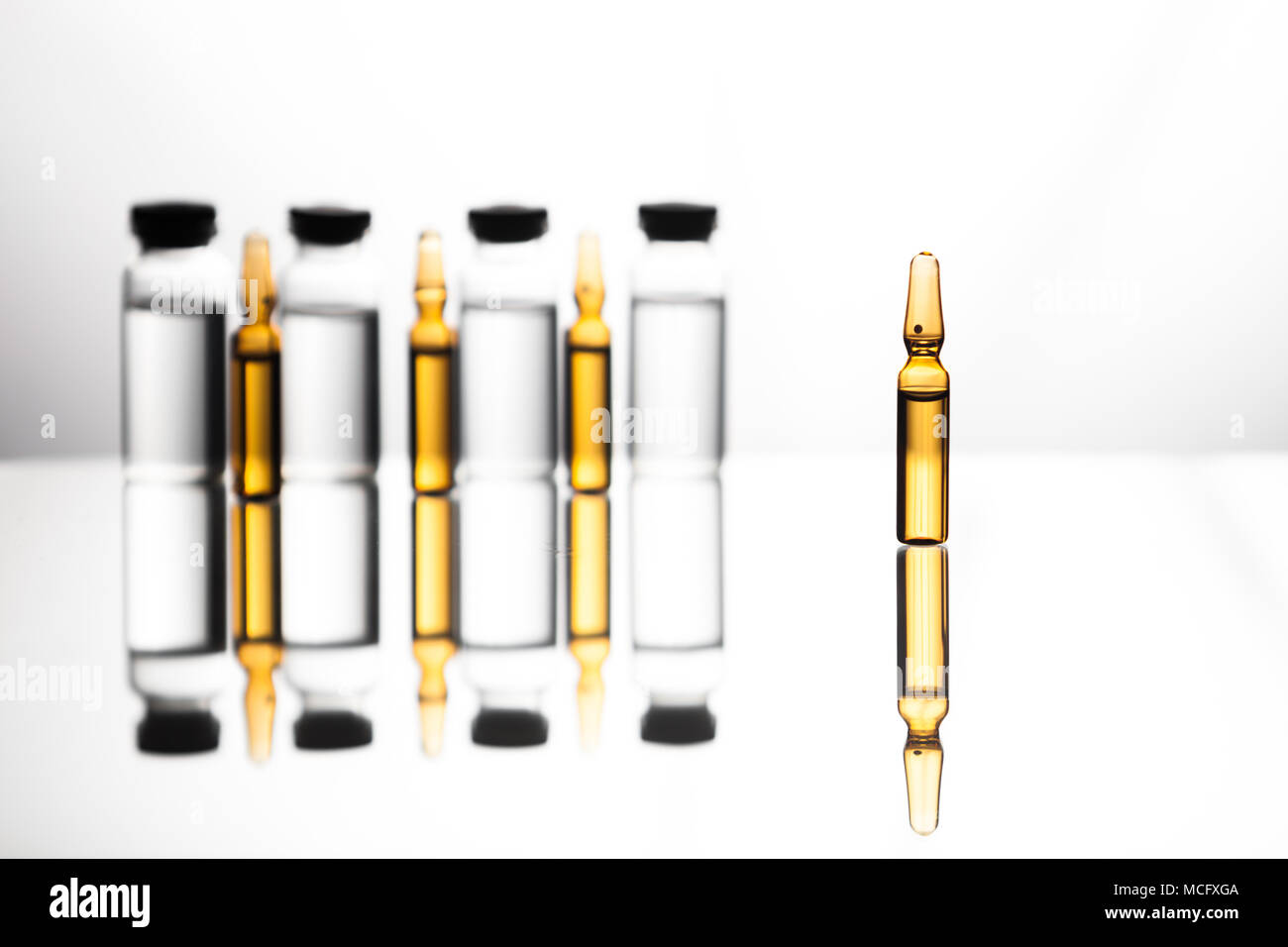 Group object of liquid medicinal agent in limpid glassware in medical ...