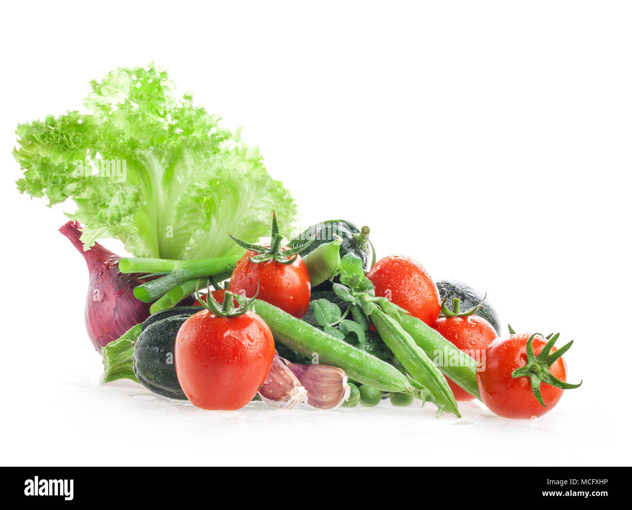 Different fresh vegetables isolated on white Stock Photo - Alamy