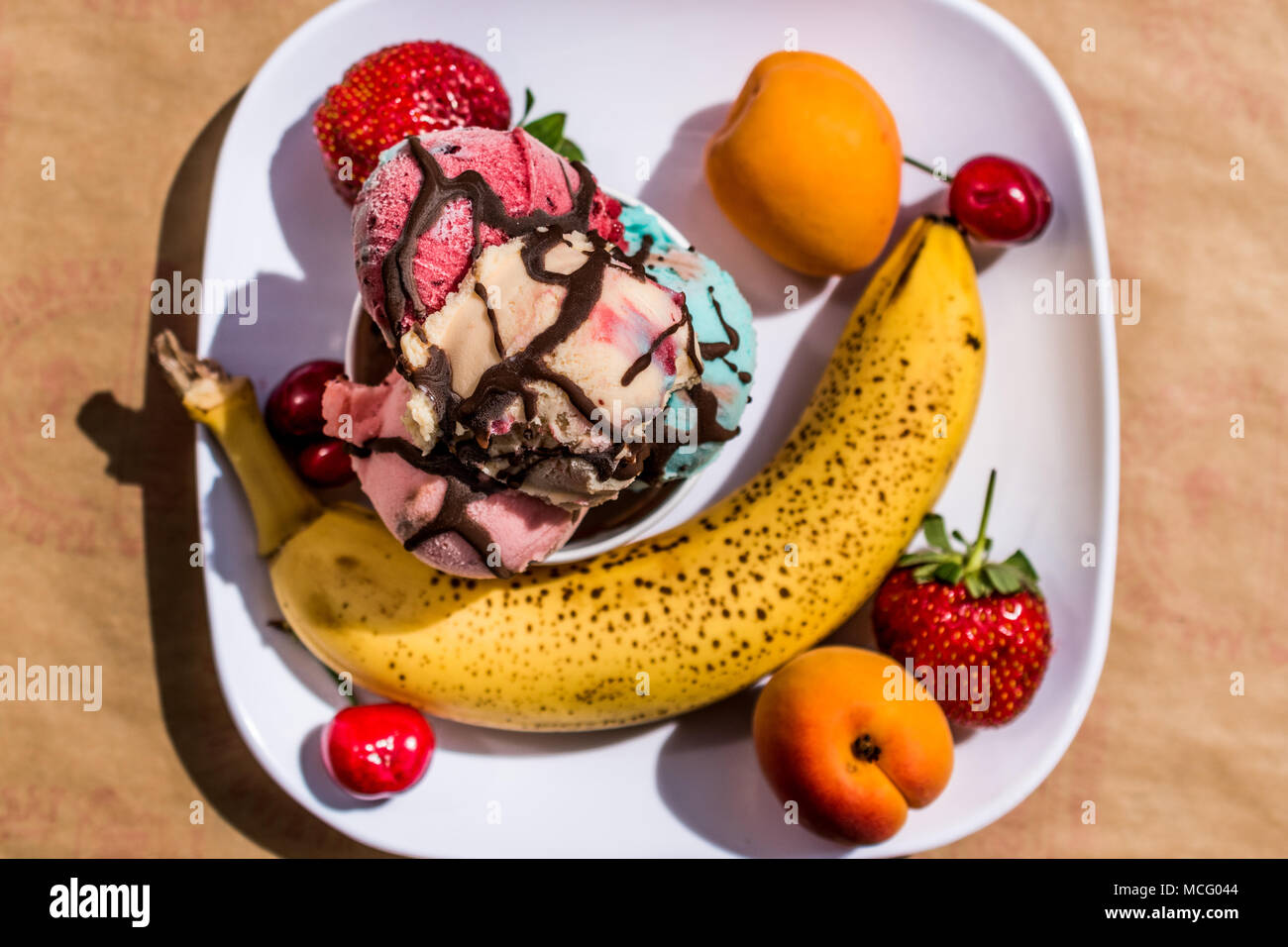 ice cream in cup with fruits Summer Concept Stock Photo - Alamy