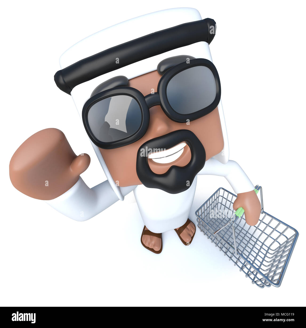 3d render of a funny cartoon Arab sheik character shopping with a ...