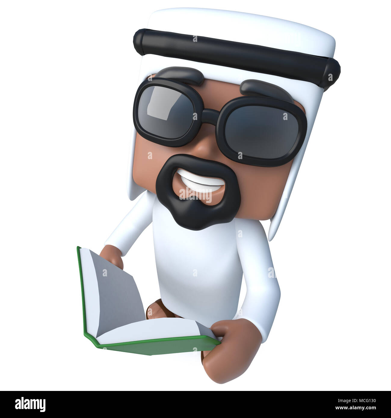 3d render of a funny cartoon Arab sheik character reading a book Stock ...