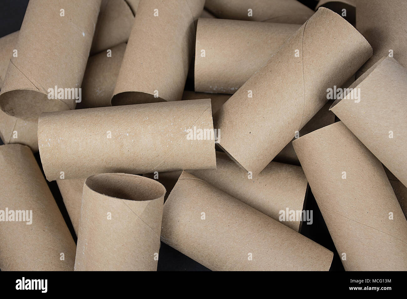 close up of a pile of empty cardboard toilet paper rolls Stock Photo ...