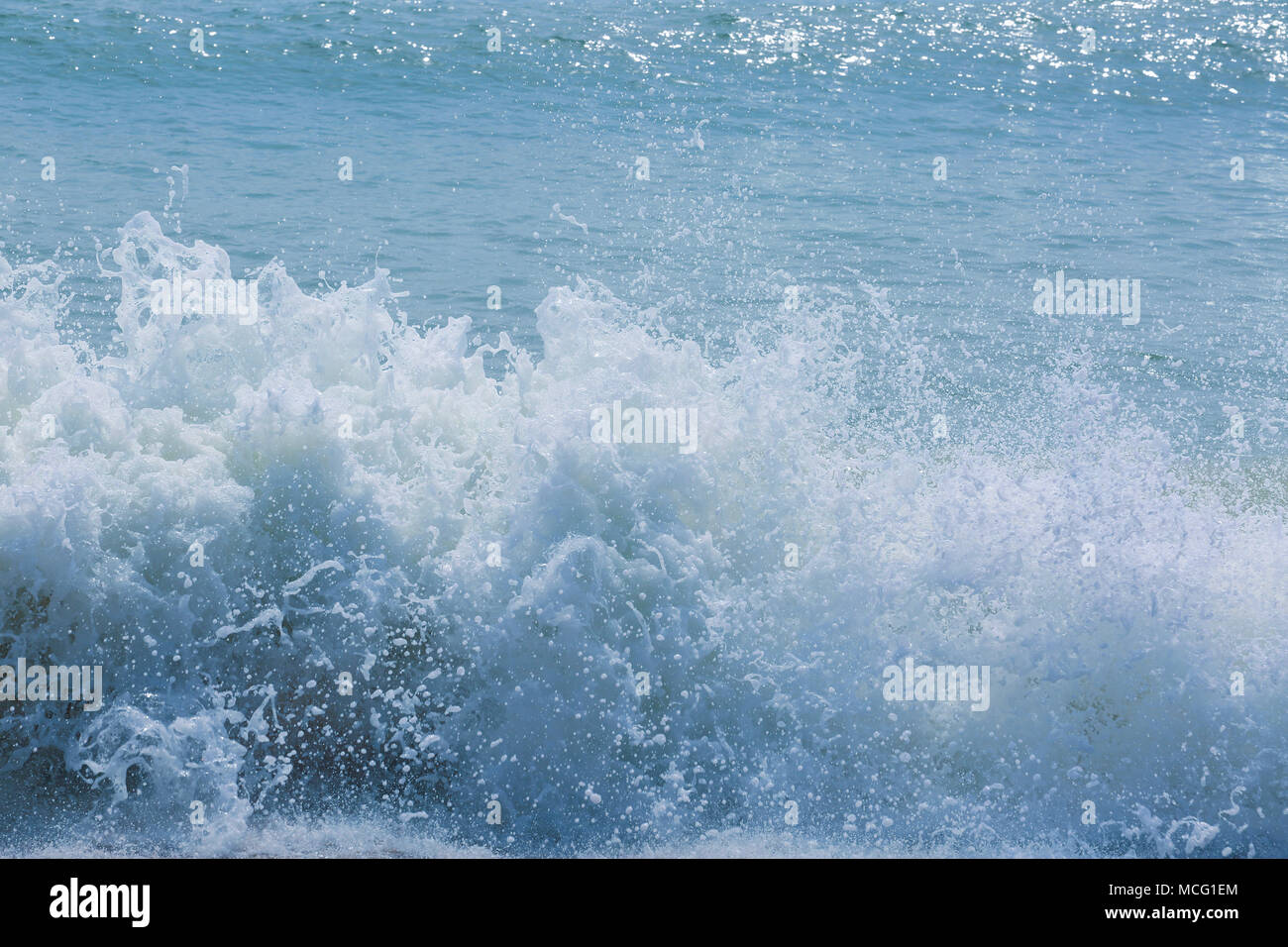Big blue sea water splash in sunny weather abstract background Stock ...