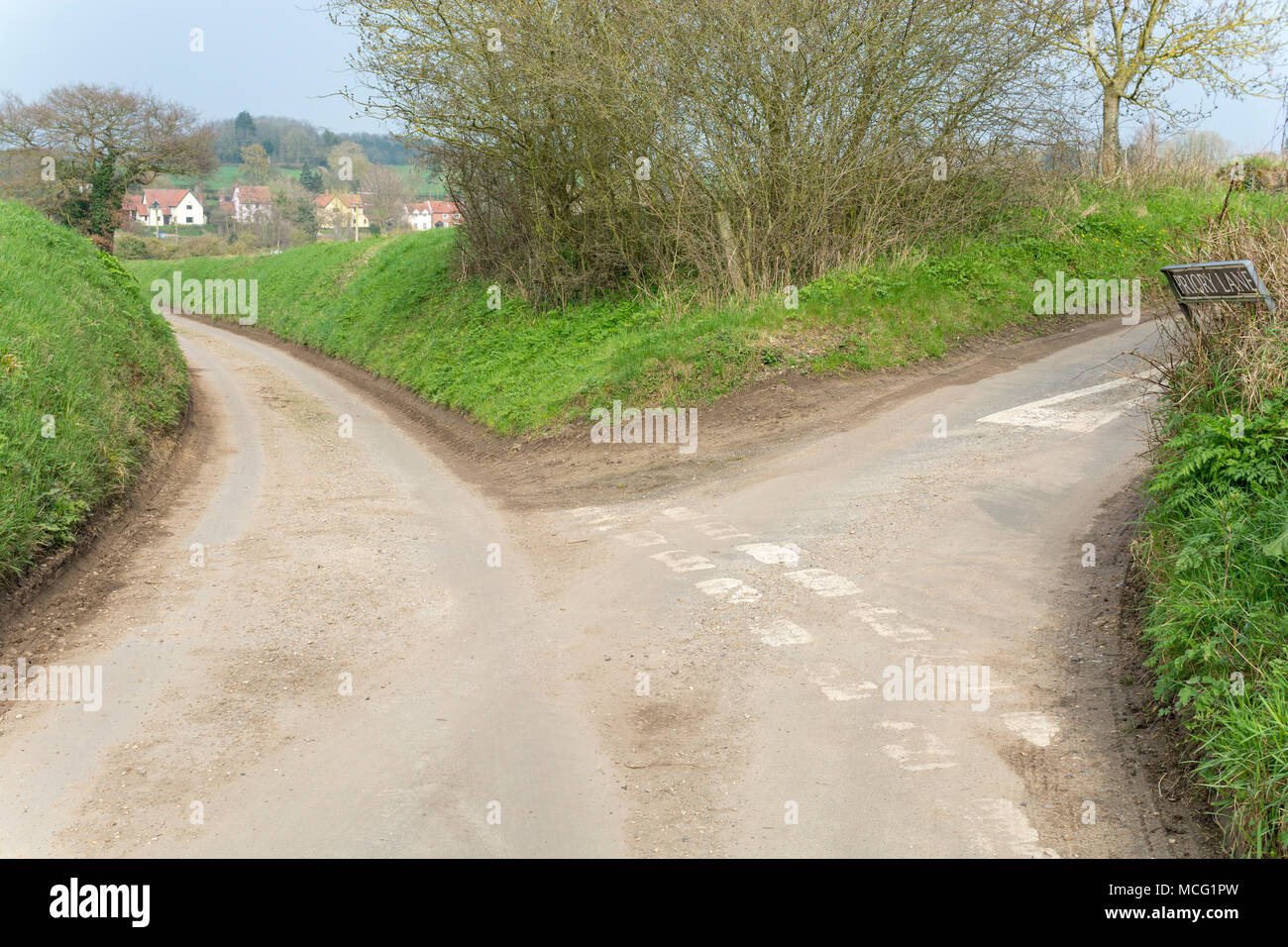 Junction country lane Stock Photo - Alamy