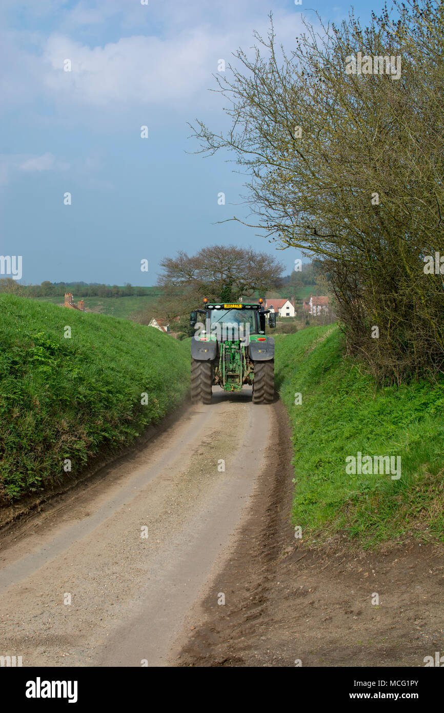 Tractor Narrow country lane Stock Photo - Alamy