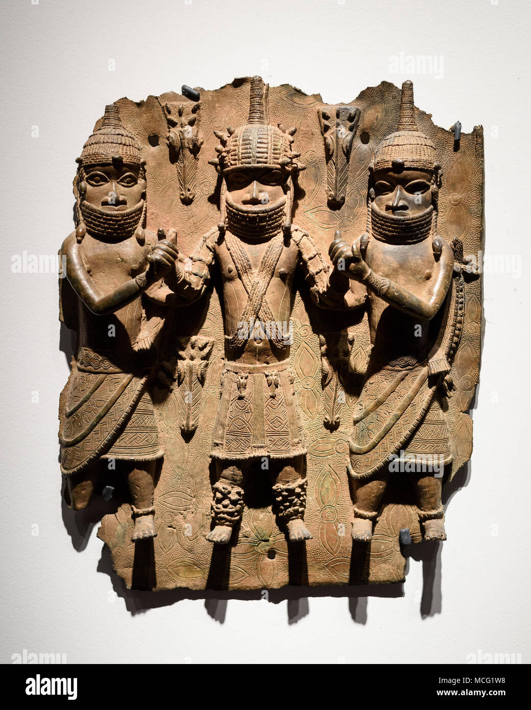 Berlin. Germany. Benin Bronzes. Oba / King with two attendants (Enobore ...