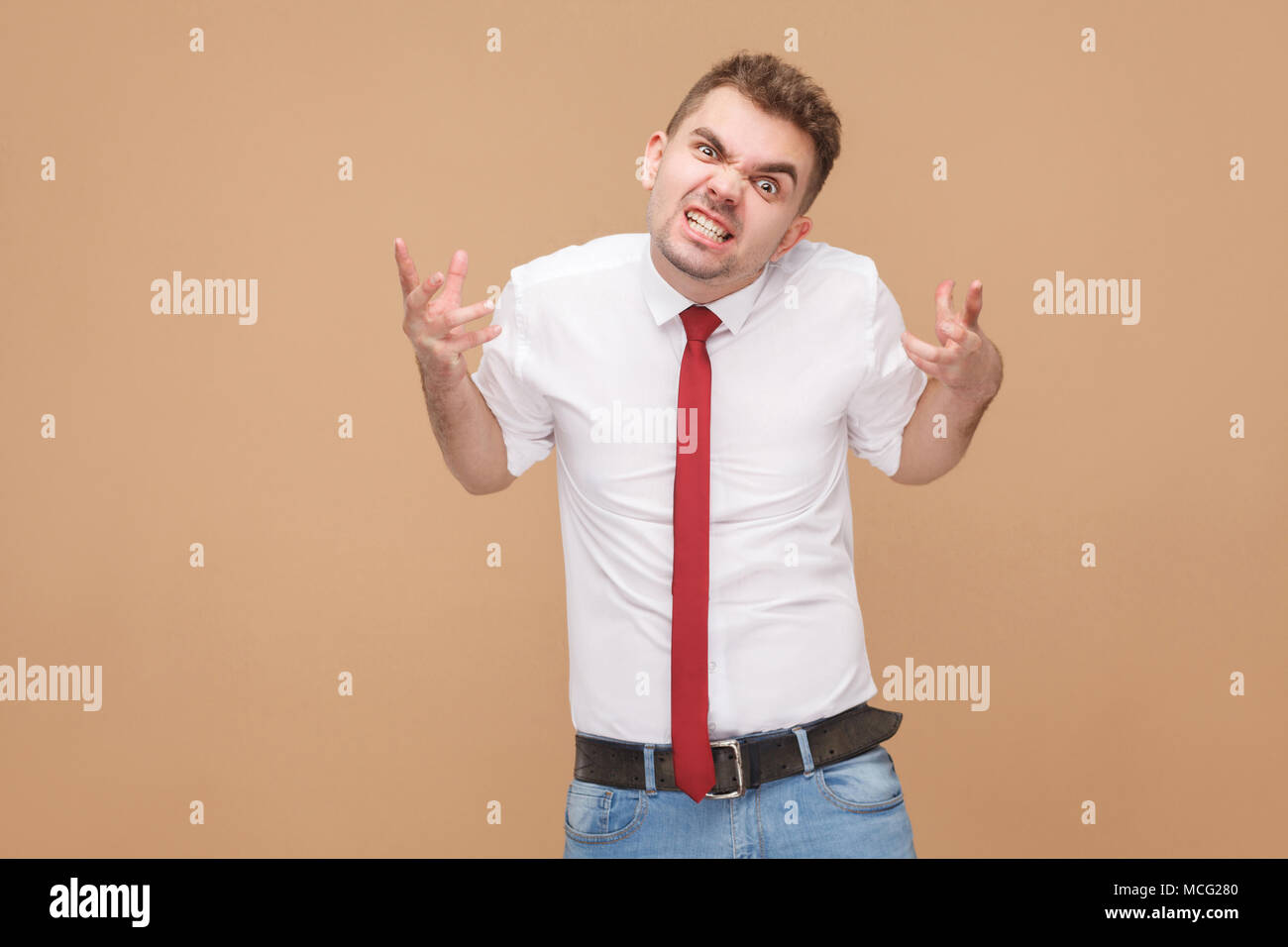 Portrait of evil businessman in rage. Business people concept, good and ...