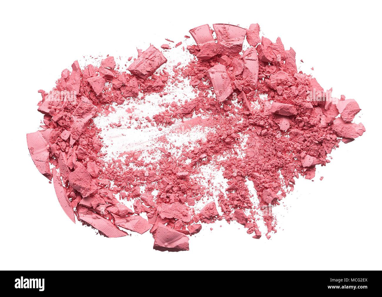 Make up crushed pink eyeshadow, blush or powder on white background ...