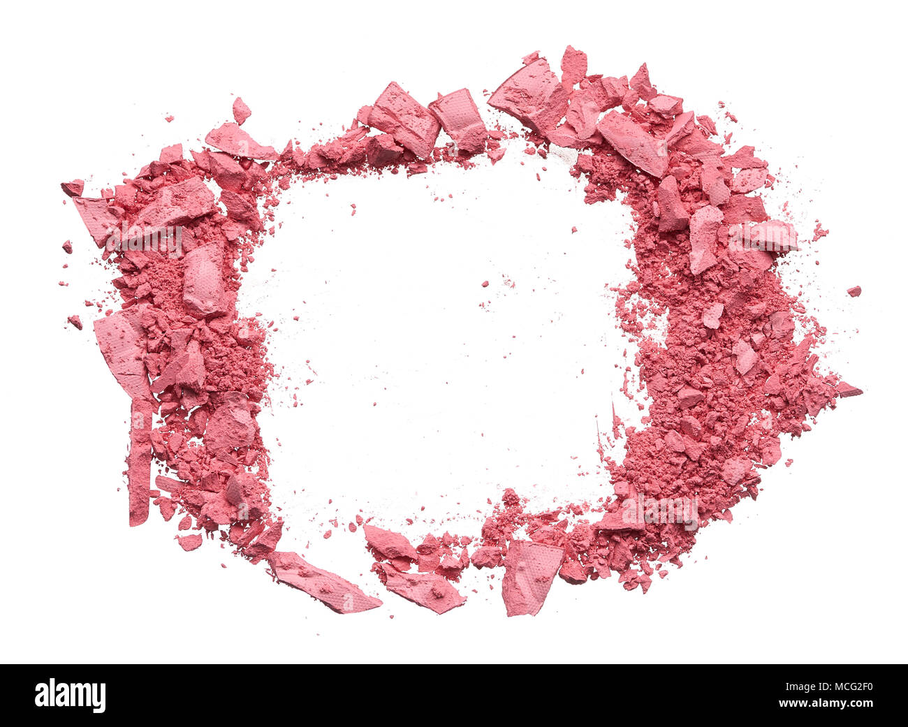 Make up crushed pink eyeshadow, blush or powder on white background ...