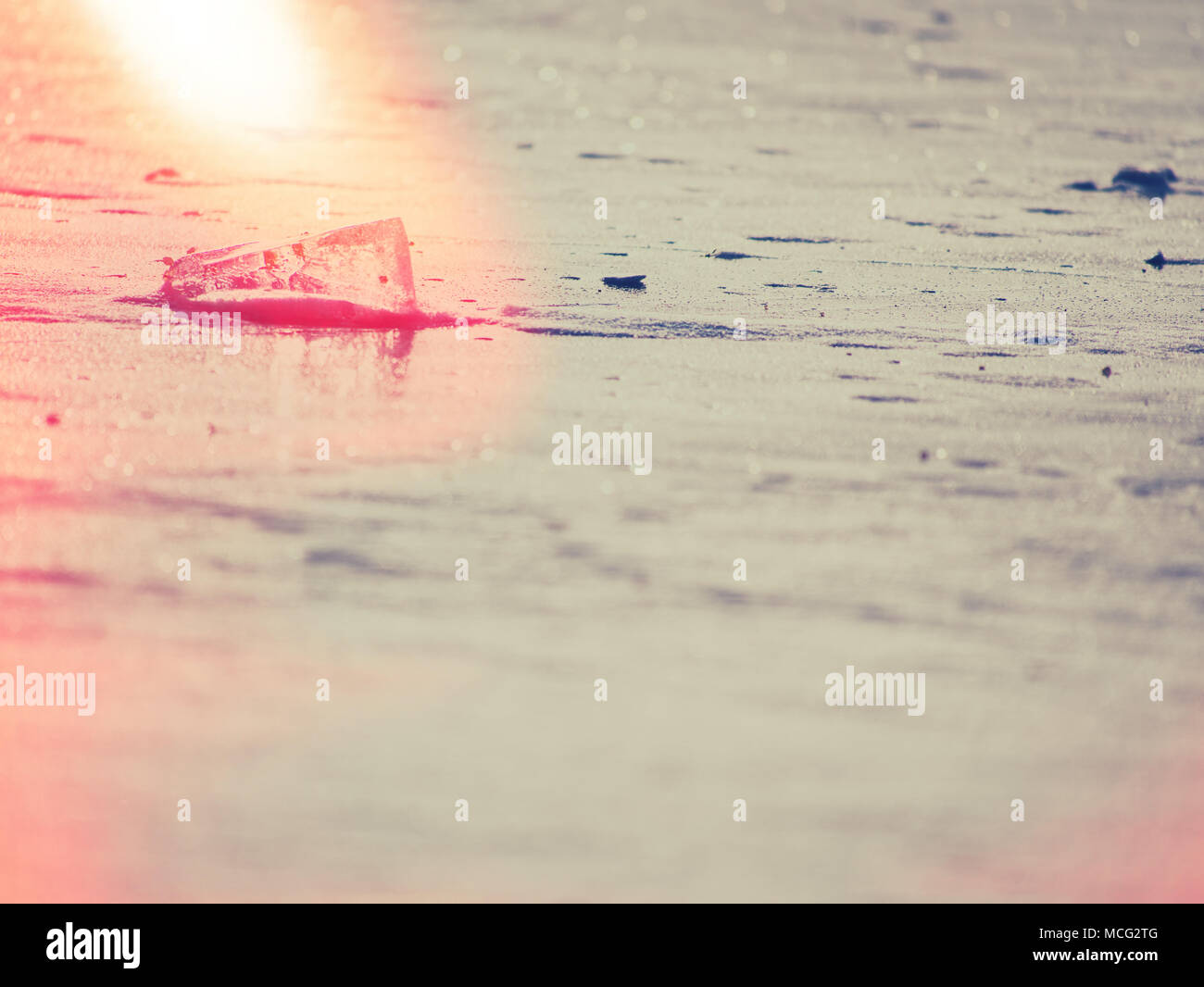 Abstract effect. Ice floe and crushed ice on dark frozen and flat ...