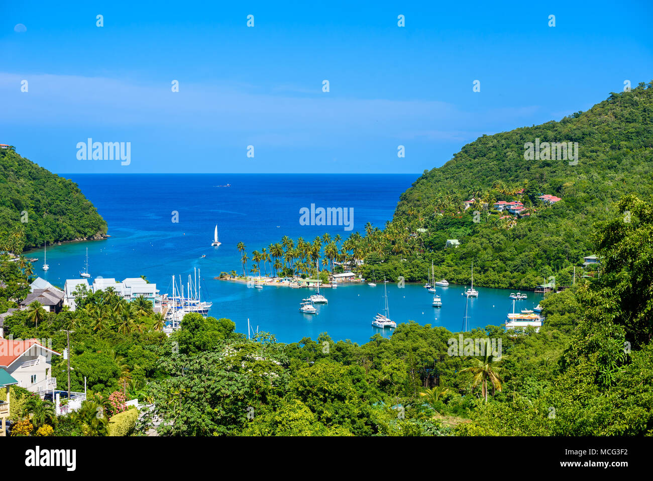 Marigot Bay, Saint Lucia, Caribbean. Tropical bay and beach in exotic ...