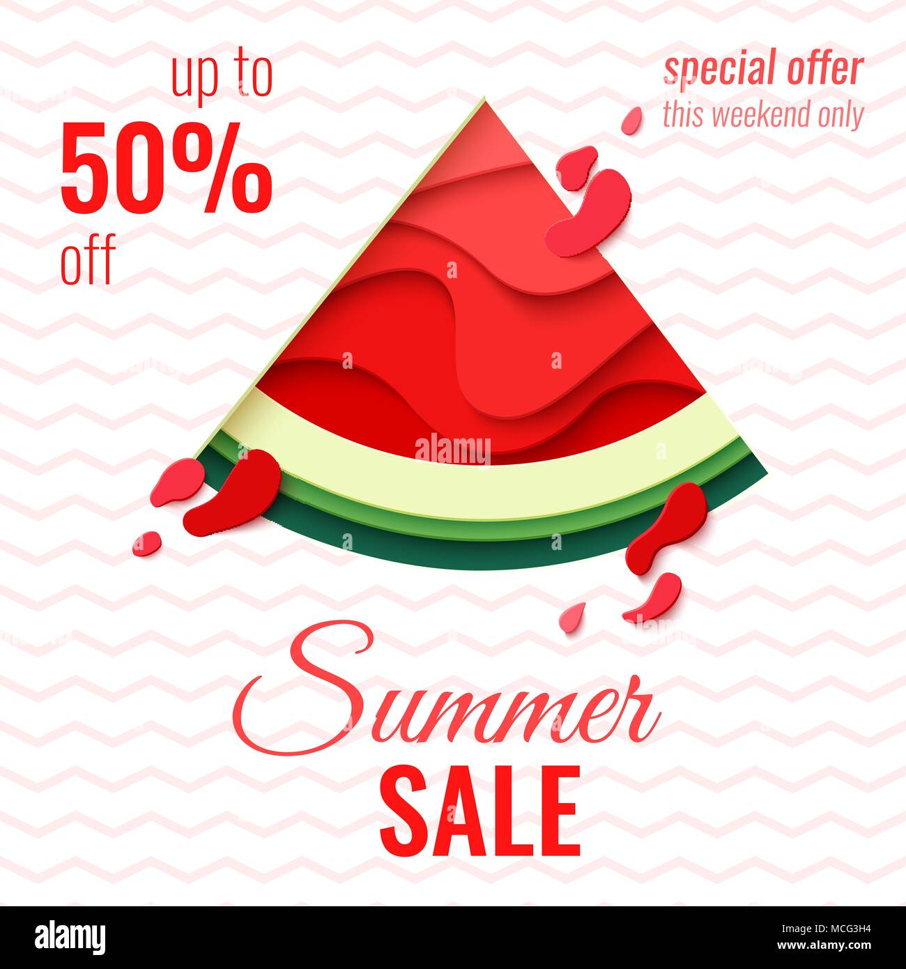 Summer Sale template banner. Paper cut watermelon vector background ...