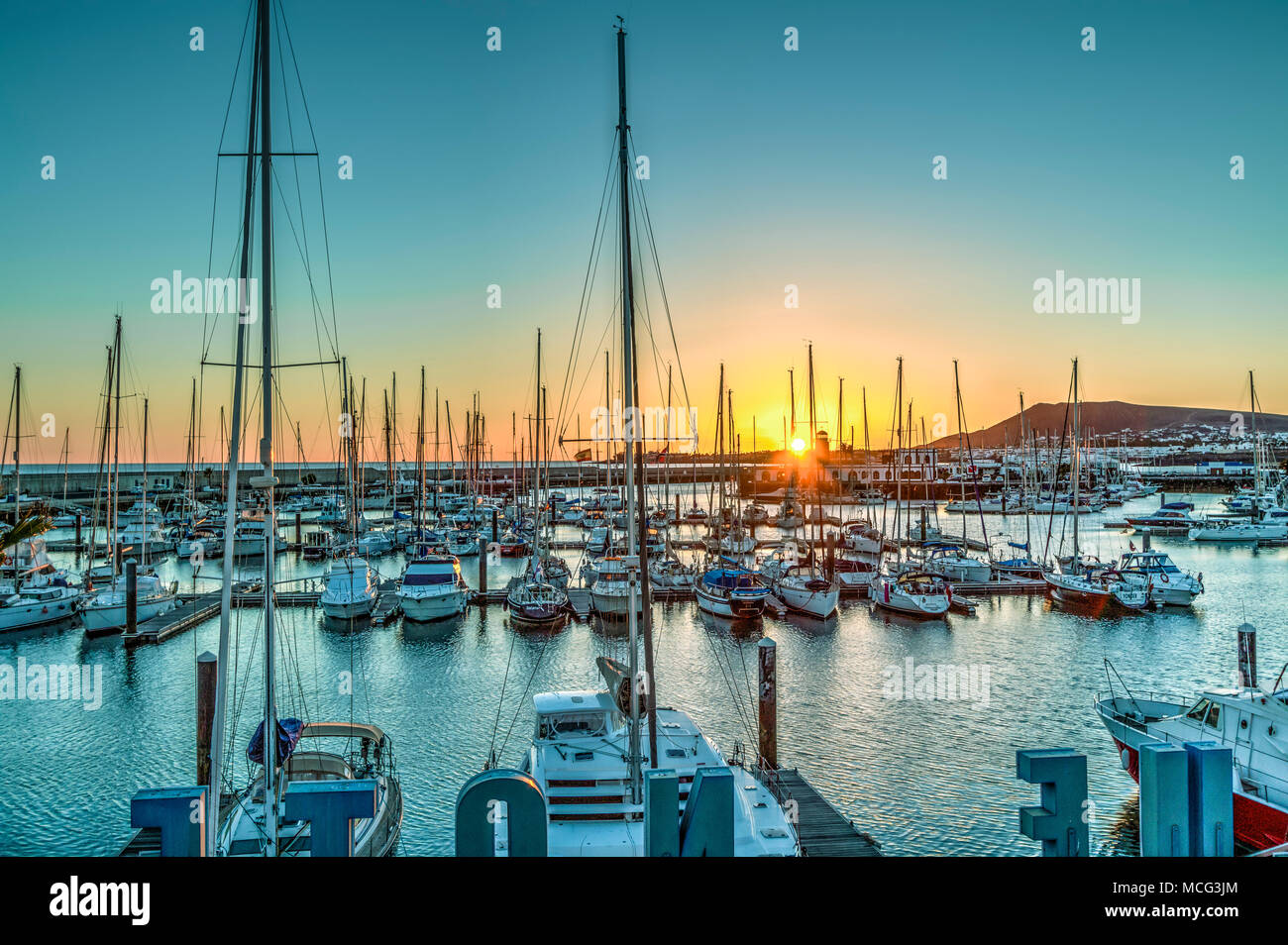 Lanzarote - Sunset in Rubicon Marina in Playa Blanca Stock Photo - Alamy