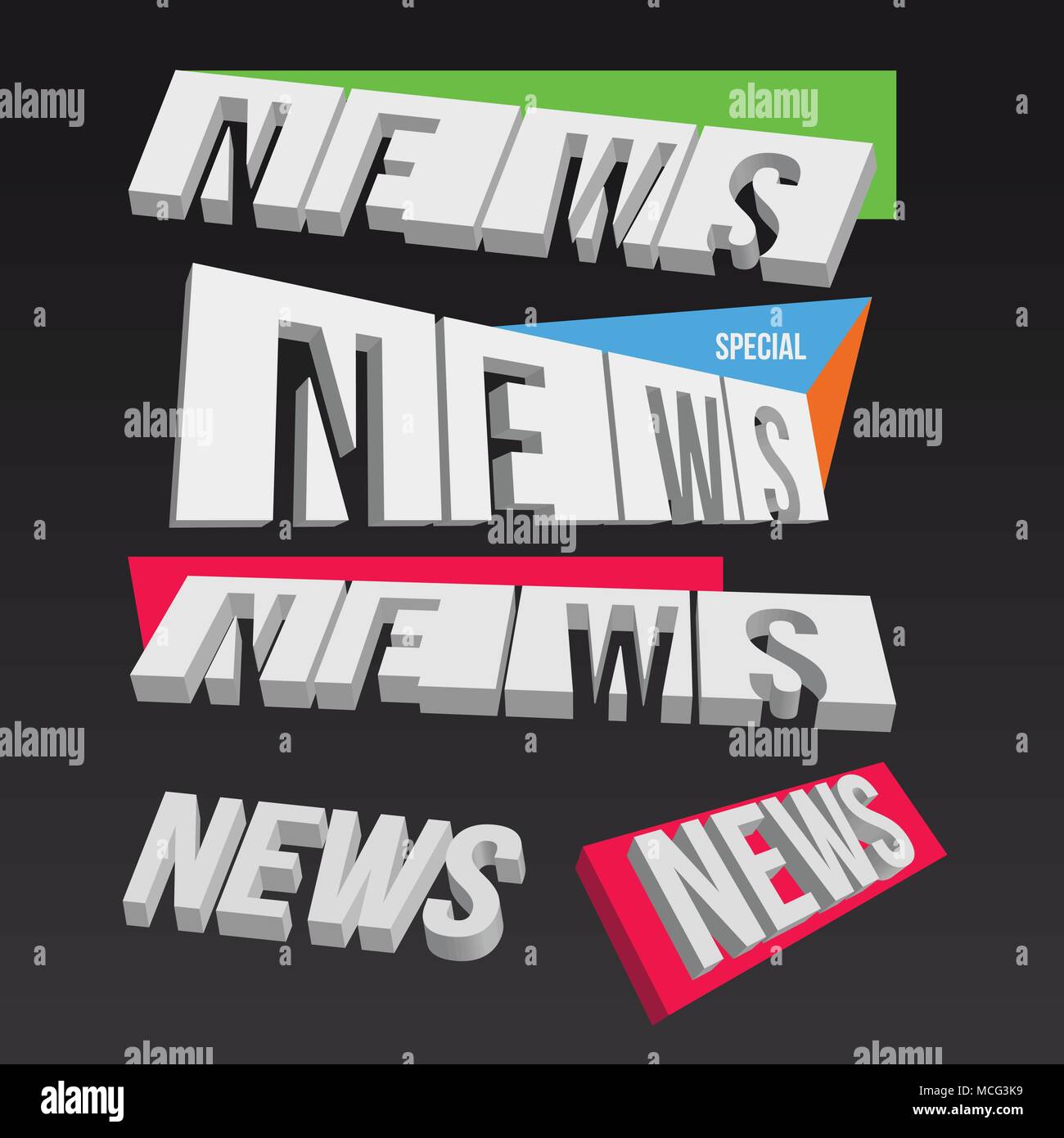 3D colorful news elements on dark background, vector illustration Stock ...