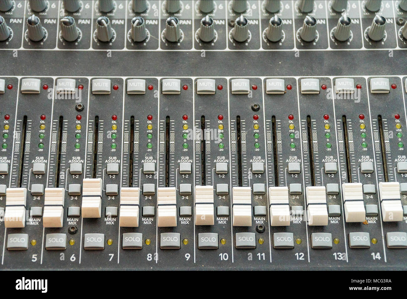 Sliders on the mixing console Stock Photo - Alamy