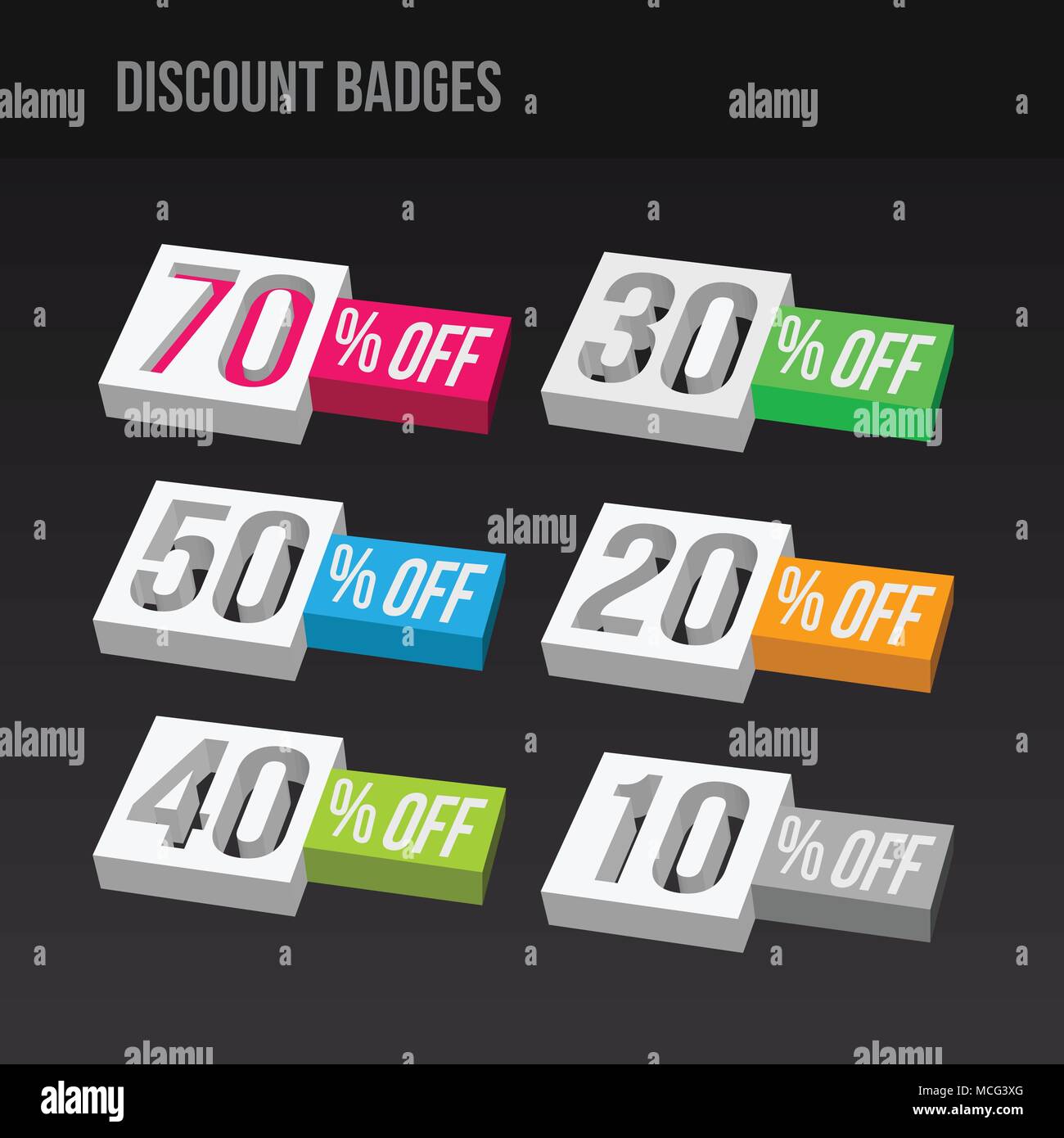 3D colorful discount badges, vector illustration Stock Vector Image ...
