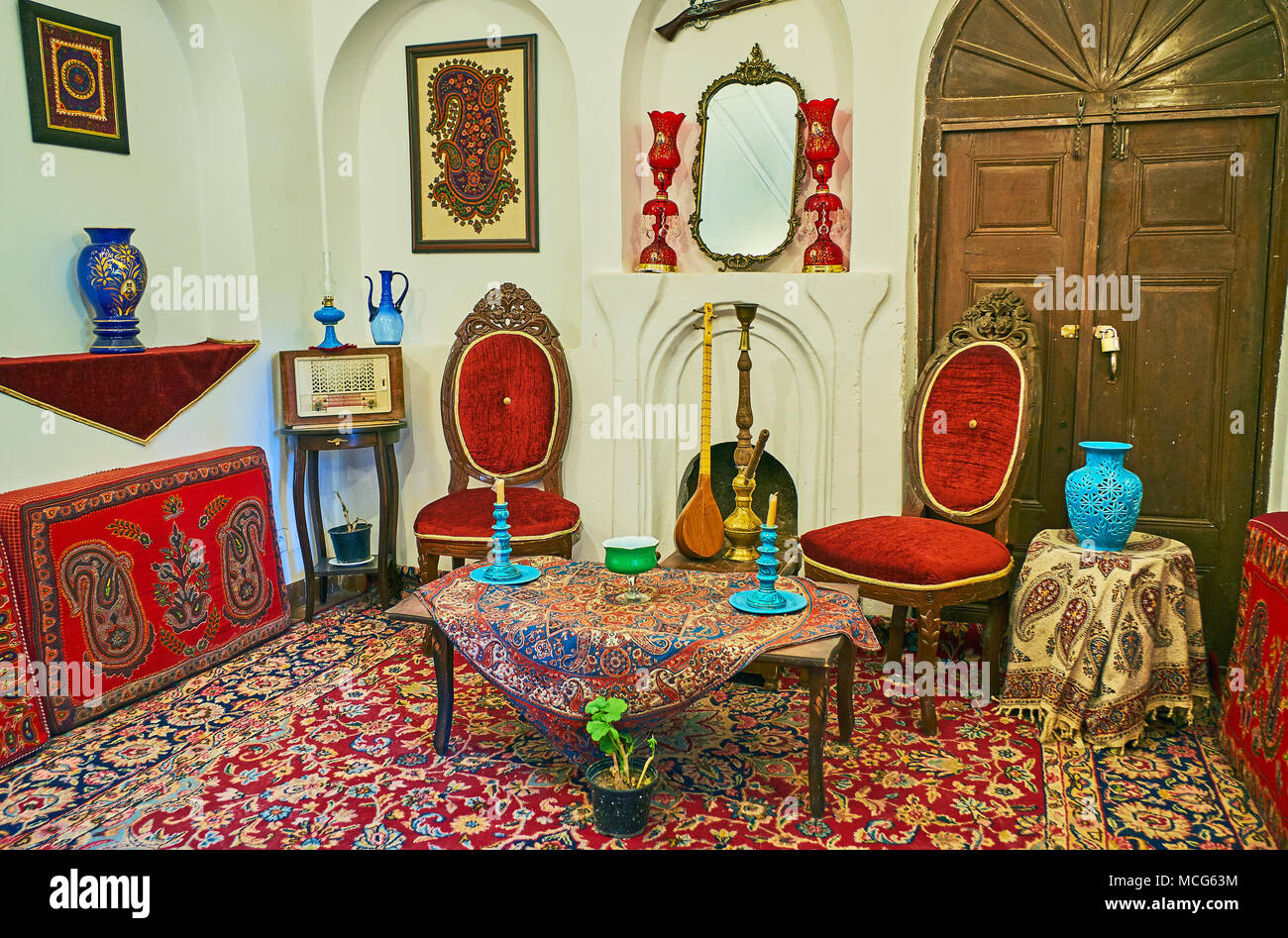MAHAN, IRAN - OCTOBER 16, 2017: Interior of meeting room in restored ...