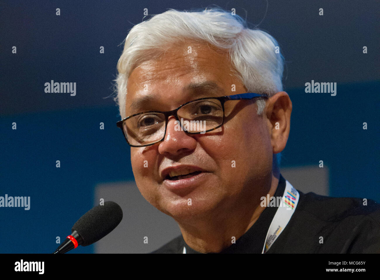 Indian writer Amitav Ghosh during a conference at 2017 Turin Book Fair ...