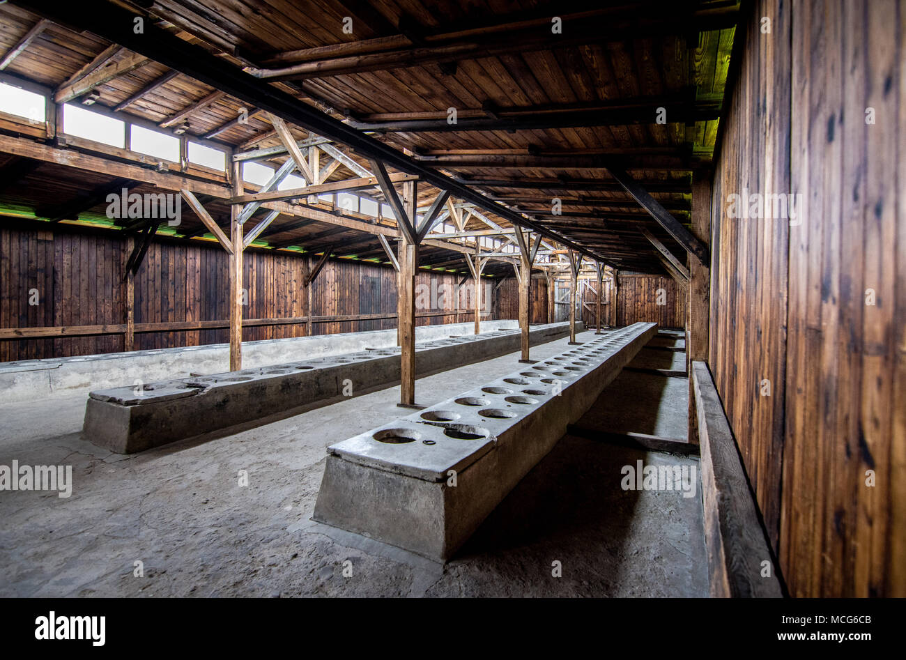 The interior of a barrack building showing how the prisoners were ...