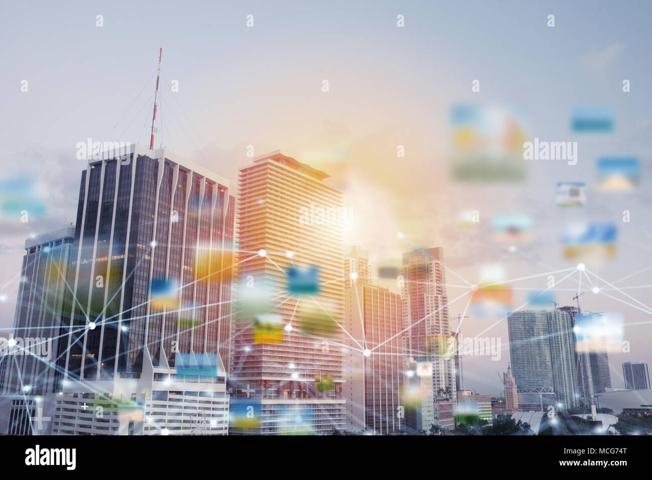 Fast connection in the city. Abstract technology background Stock Photo ...