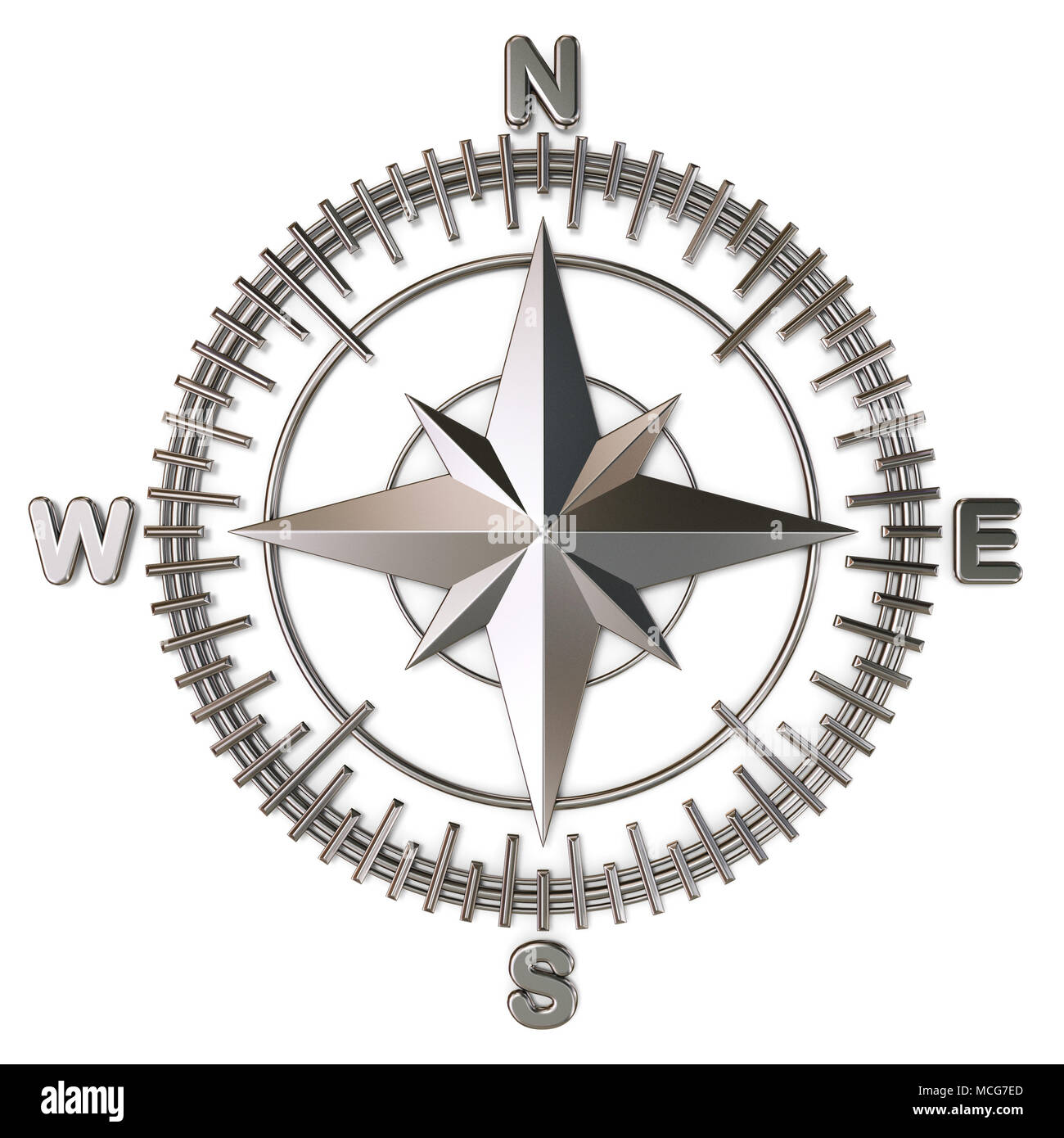 Metallic compass rose 3D render illustration isolated on white ...