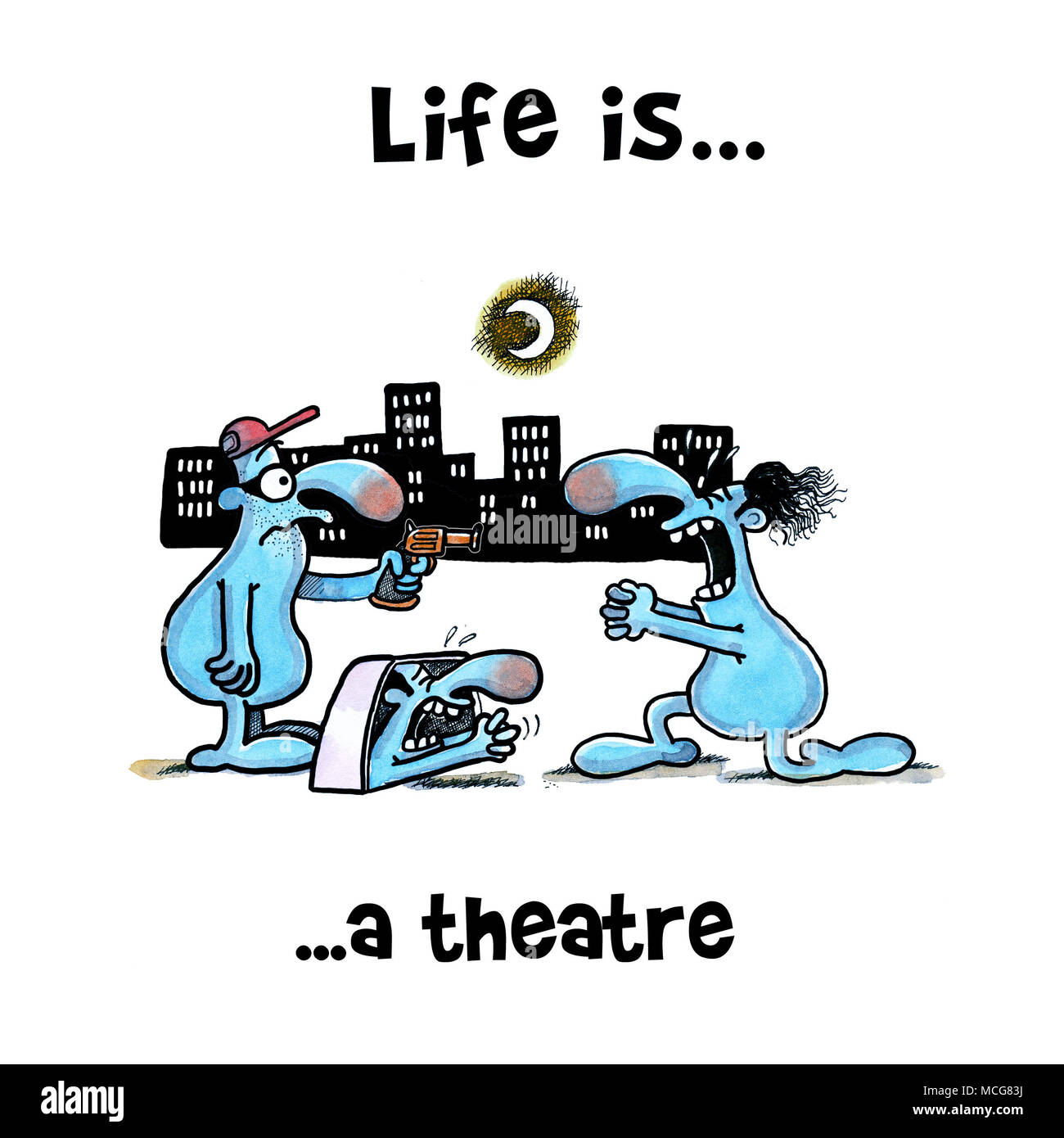 Cartoon illustration man begging help hi-res stock photography and ...