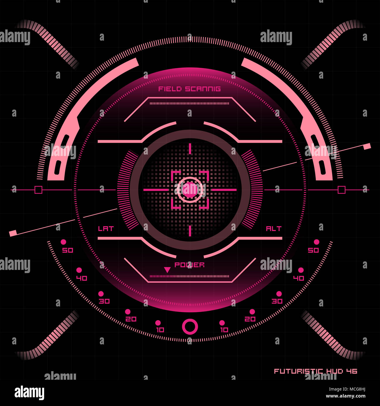 Set of futuristic graphic user interface HUD elements for dashboard or control panel. Raster ...