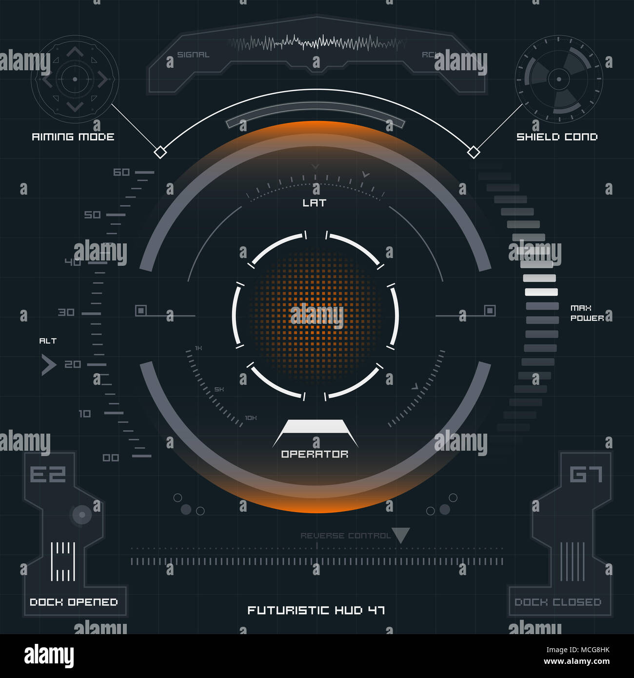 Set of futuristic graphic user interface HUD elements for dashboard or control panel. Raster ...