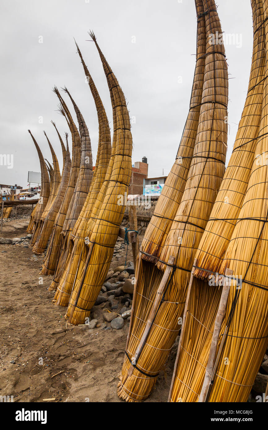 Totora horses called "caballito de totora" in Huanchaco, Peru Stock ...