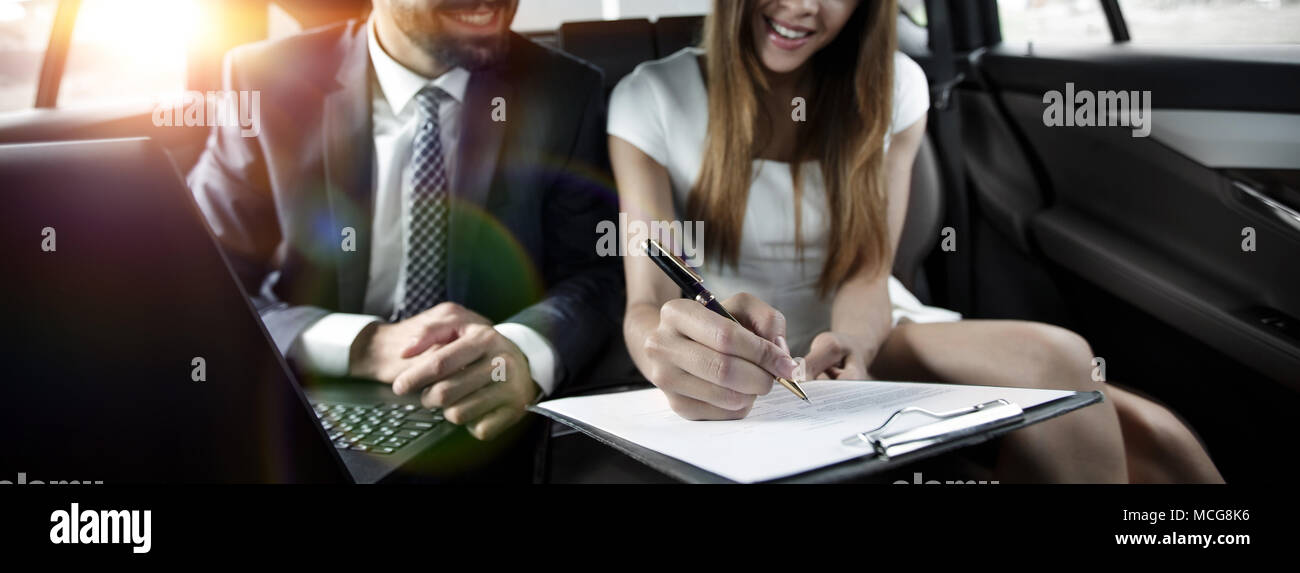 Business People Meeting Working Car Inside Stock Photo - Alamy