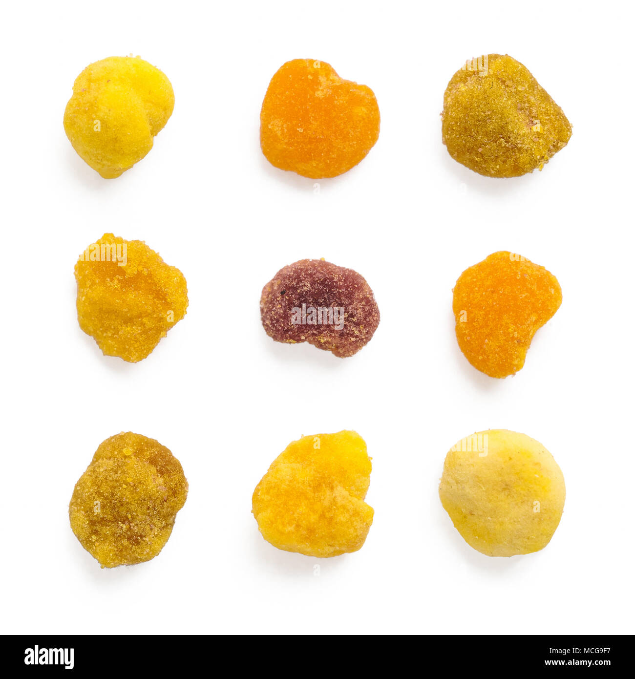 extreme close up bee pollen in creative layout pattern of square form ...