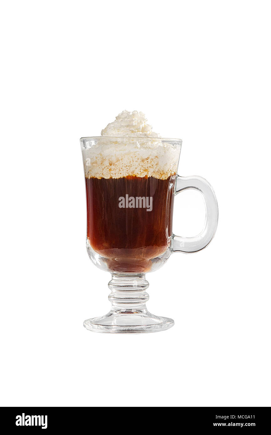 Single-color transparent cocktail, coffee, tea in a high glass with a ...