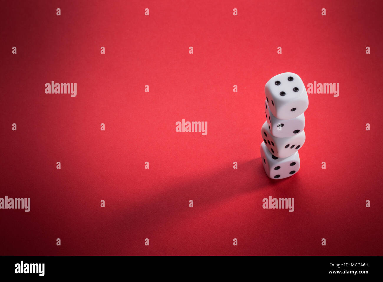 dice stacked with the numbers 1 2 3 4 symbol on red background Stock ...