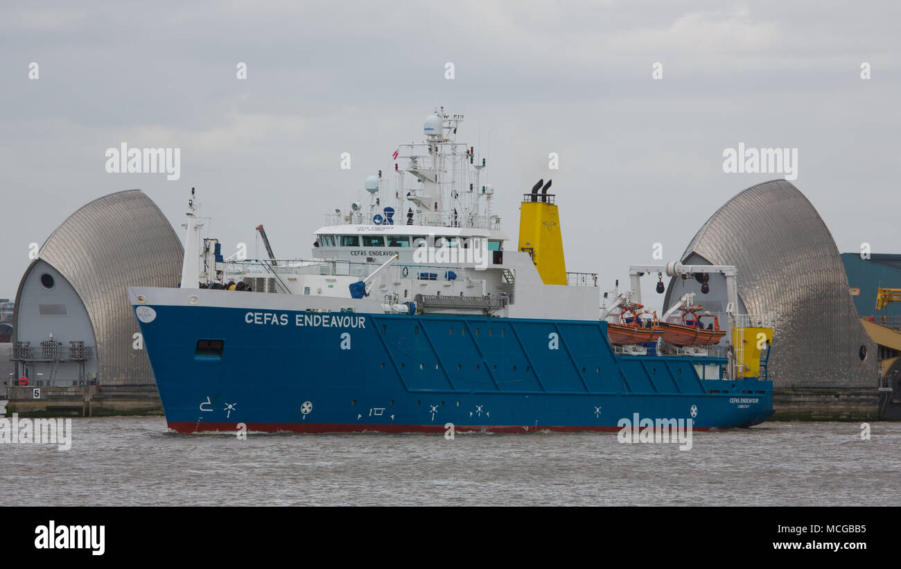 Endeavour ship at the thames barrier hi-res stock photography and ...