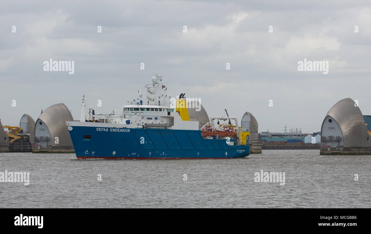 Endeavour ship at the thames barrier hi-res stock photography and ...