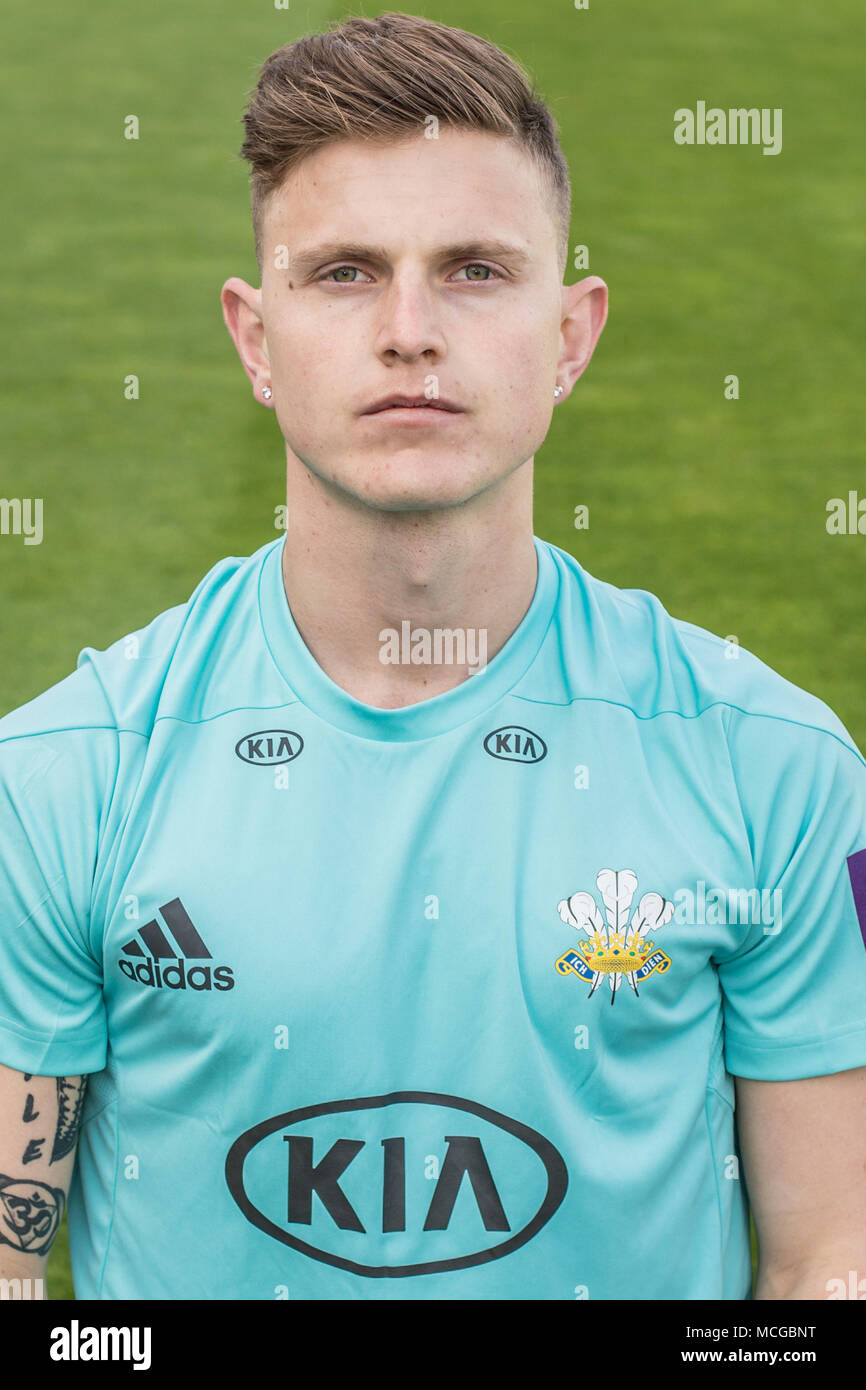 London, UK. 16th Apr, 2018. Conor McKerr of Surrey County Cricket Club ...