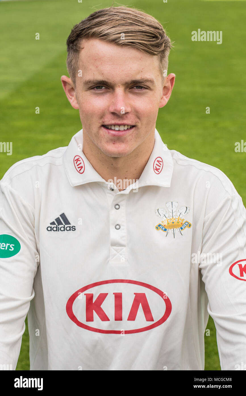 London, UK. 16th Apr, 2018. Sam Curran of Surrey County Cricket Club in ...