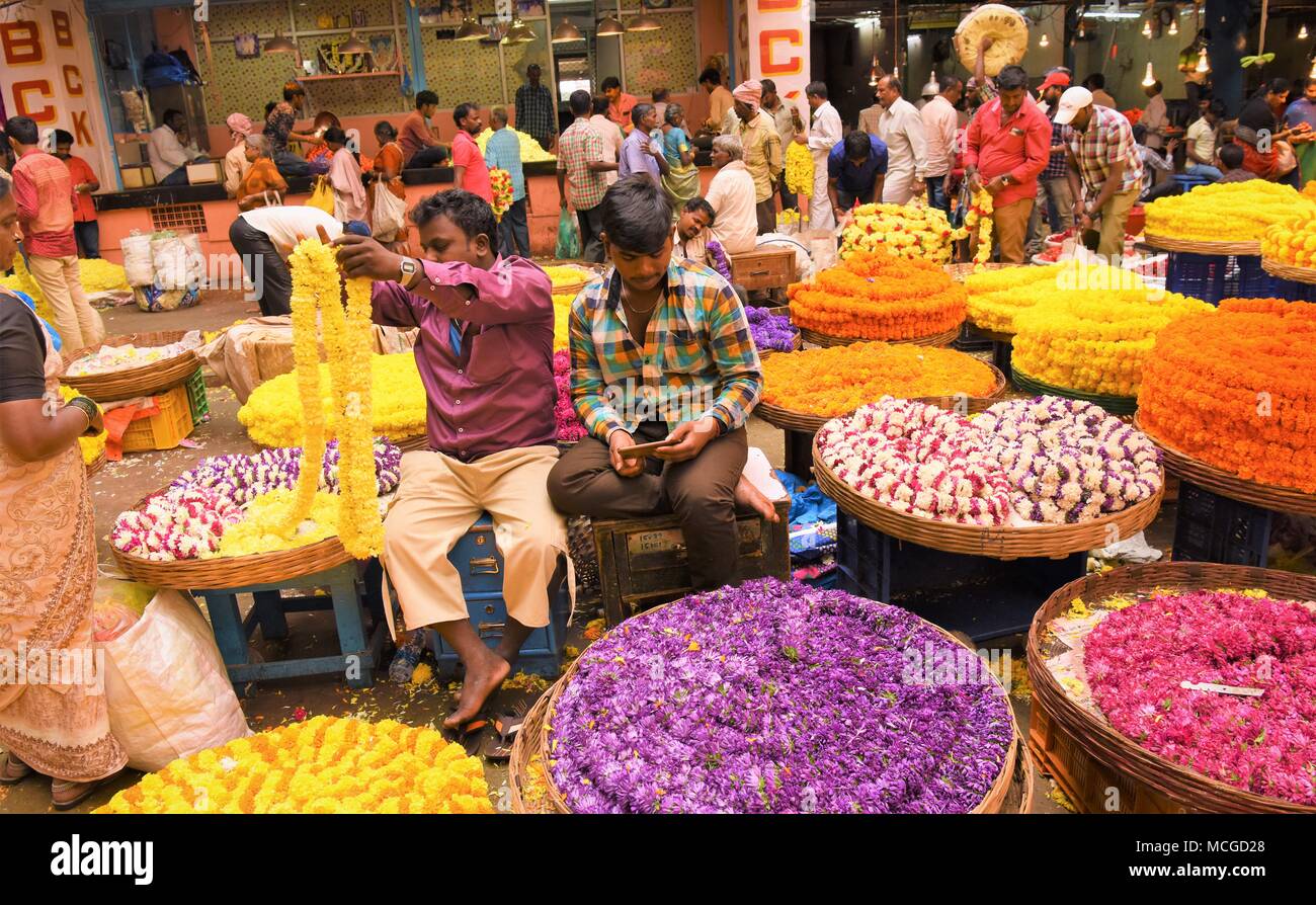 Bengaluru Flower Market, India Stock Photo - Alamy