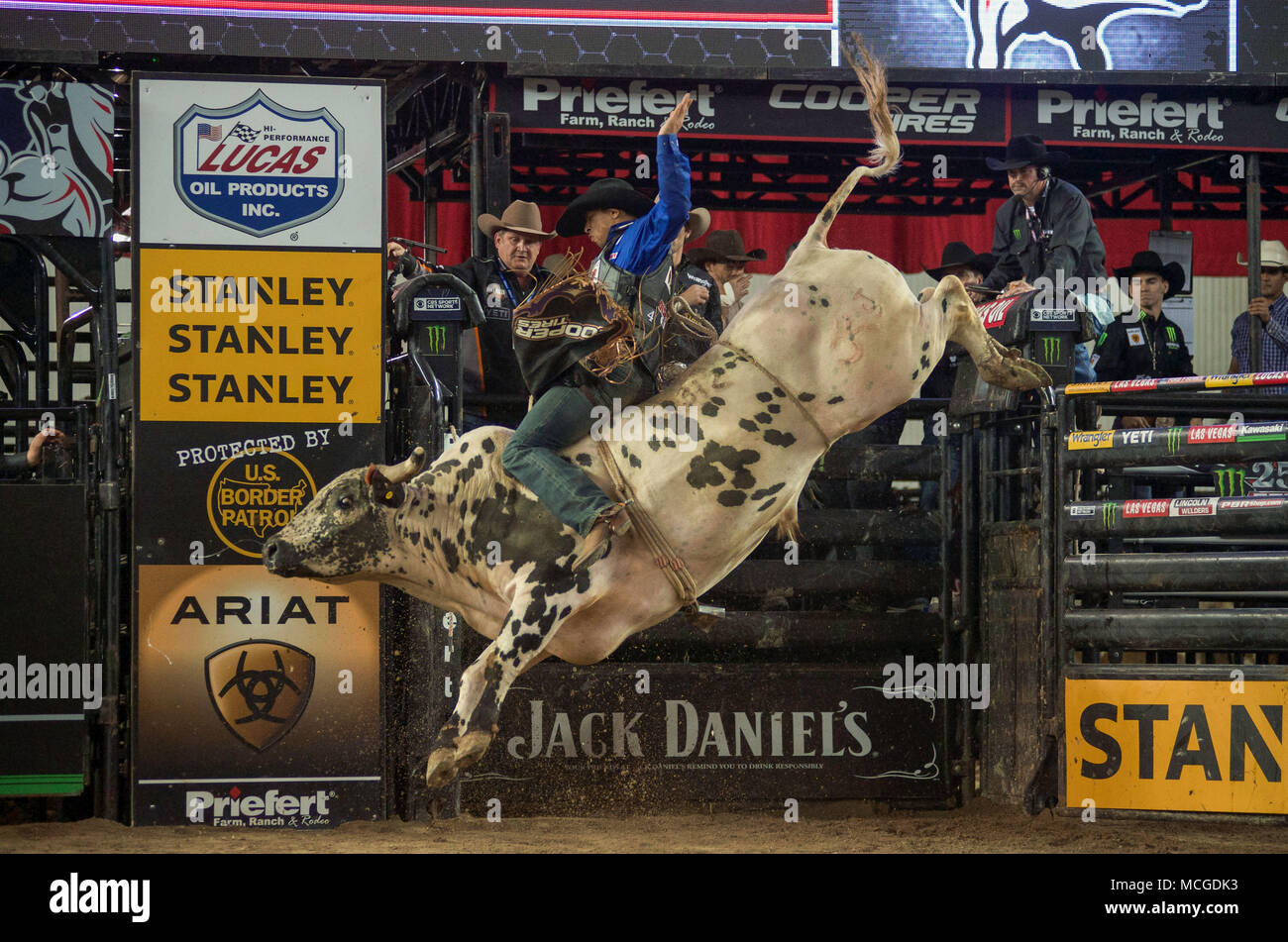 Tacoma, Washington, USA. 15th Apr, 2018. Bull rider EDUARDO APARECIDO ...