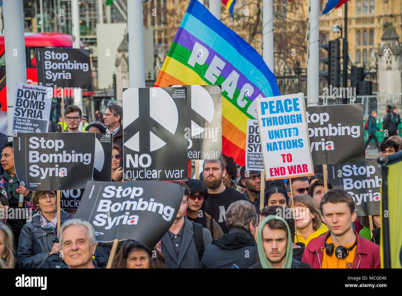 Westminster, London, UK. 16th Apr, 2018. A stop bombing Syria protest ...