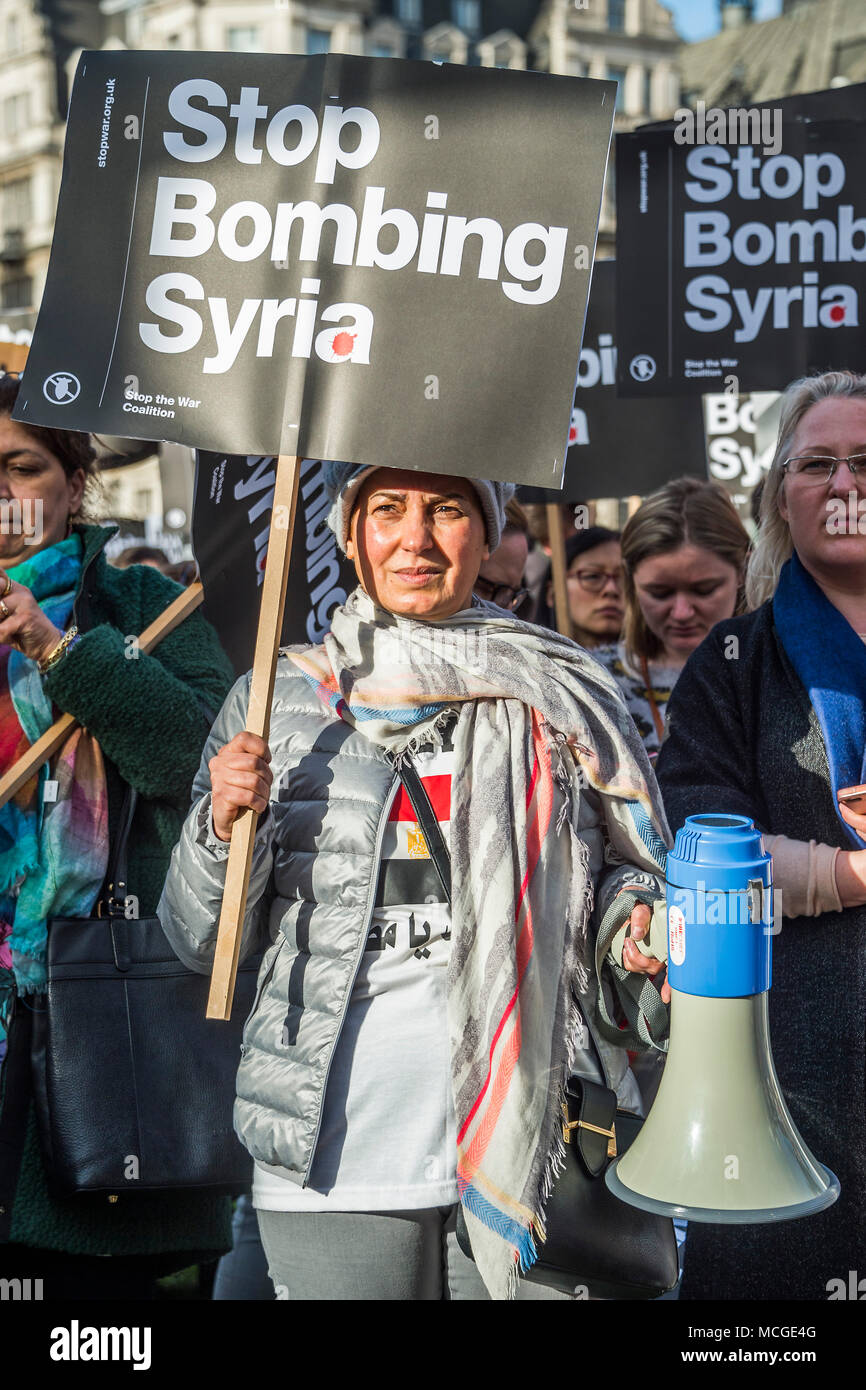 Westminster, London, UK. 16th Apr, 2018. A stop bombing Syria protest ...