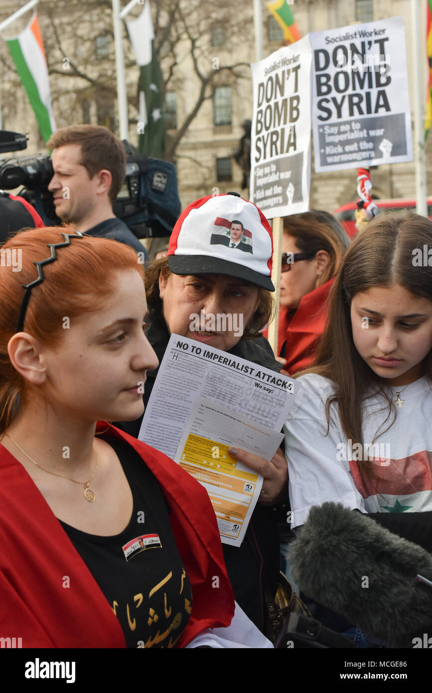 Parliament Square, London, UK. 16th April 2018. Some pro-Assad Syrians ...