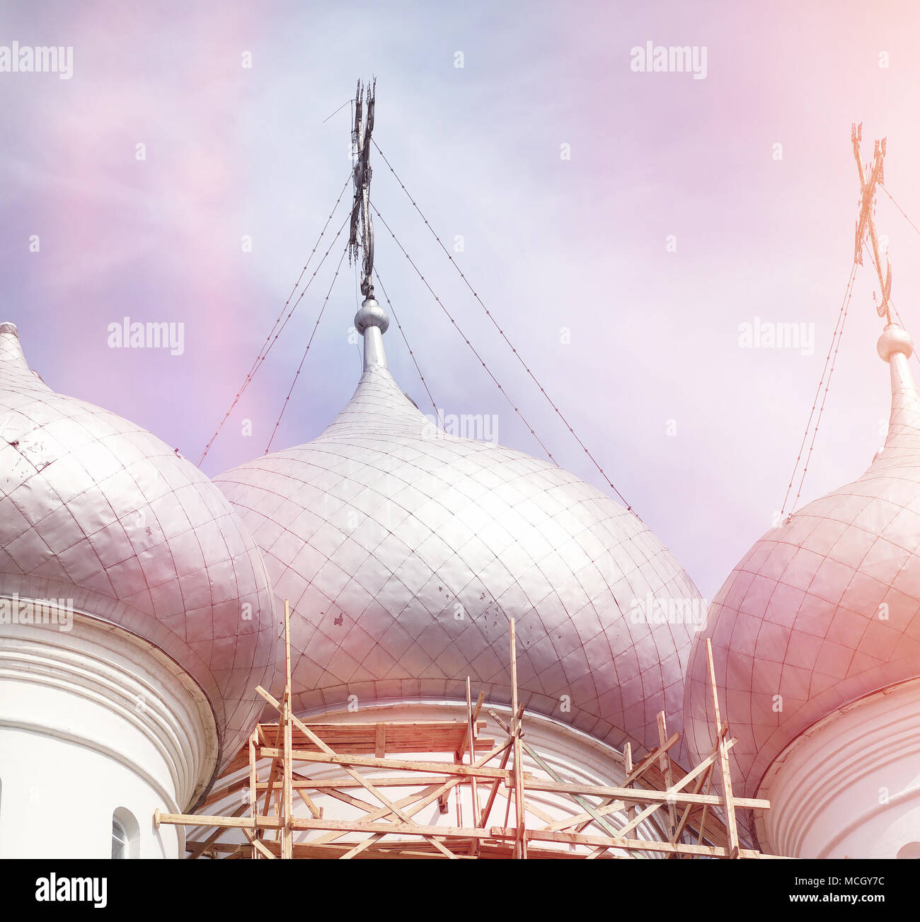Domes of a religious building. Crosses on the domes of the churc Stock ...