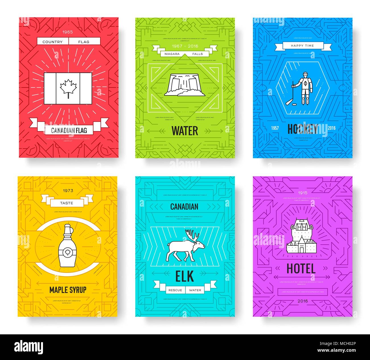 Canada thin line brochure cards set. Country traditional template of ...