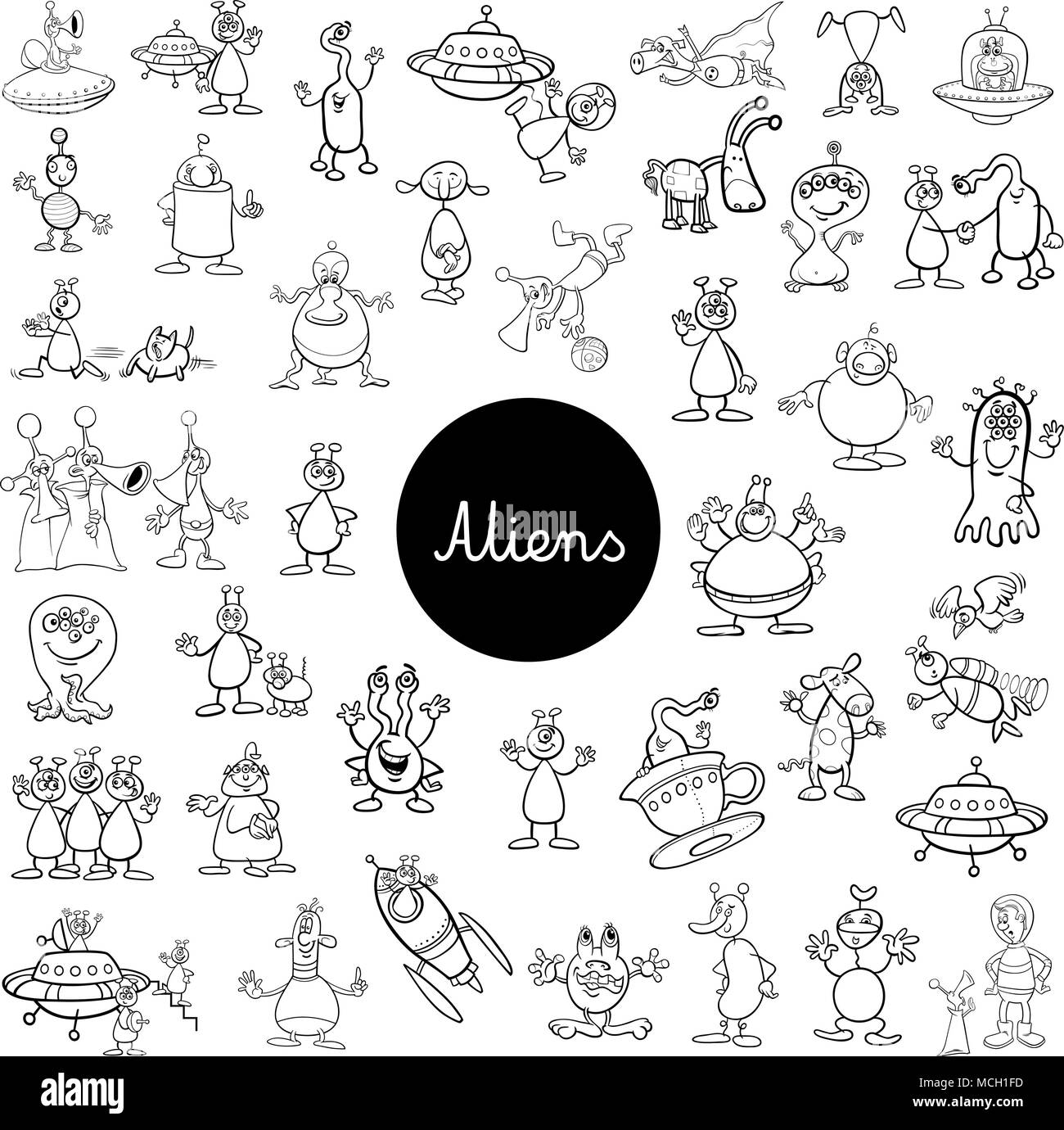 Flying alien cartoon coloring book hi-res stock photography and images ...