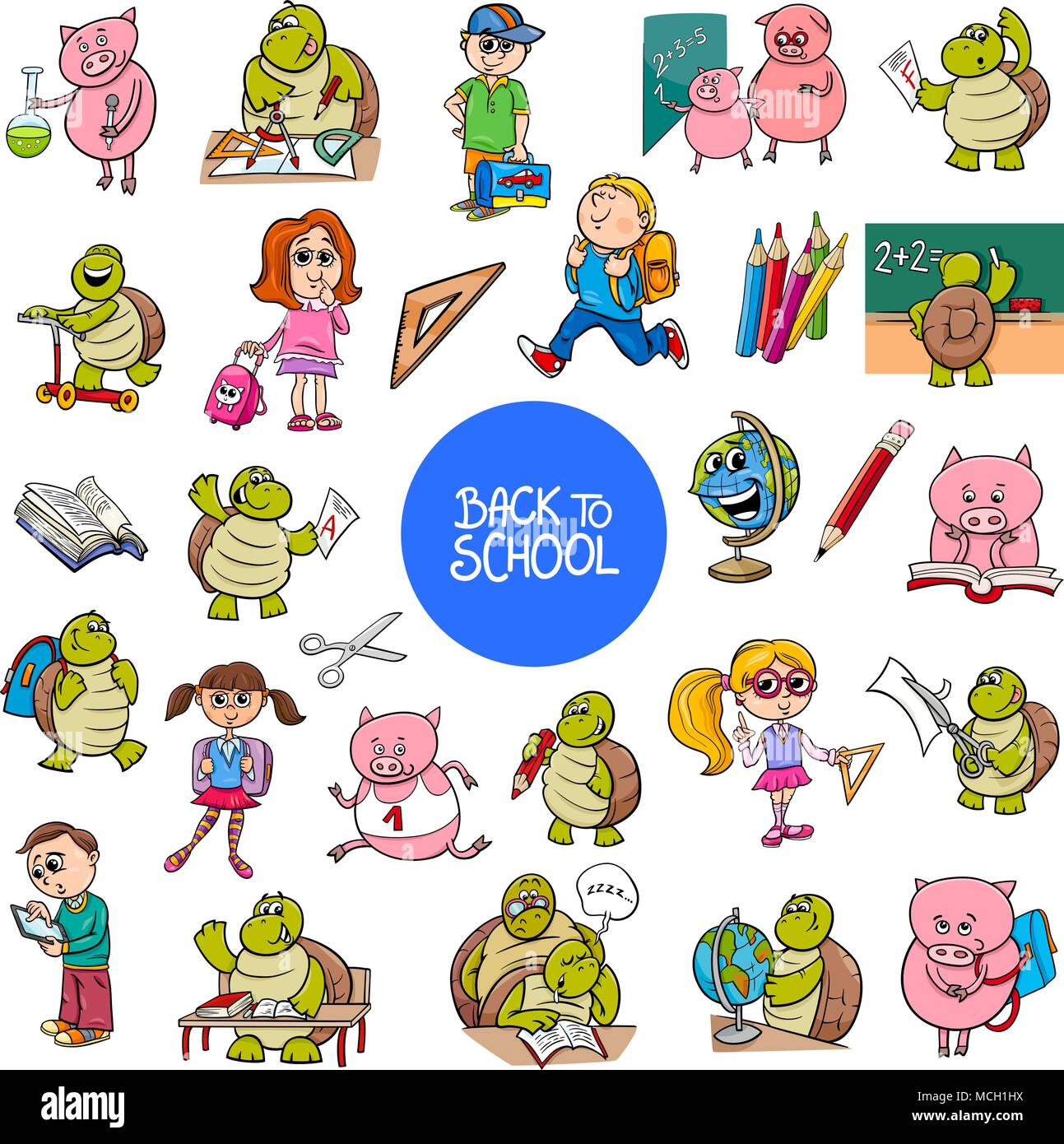 Funny cartoon character pig backpack hi-res stock photography and ...