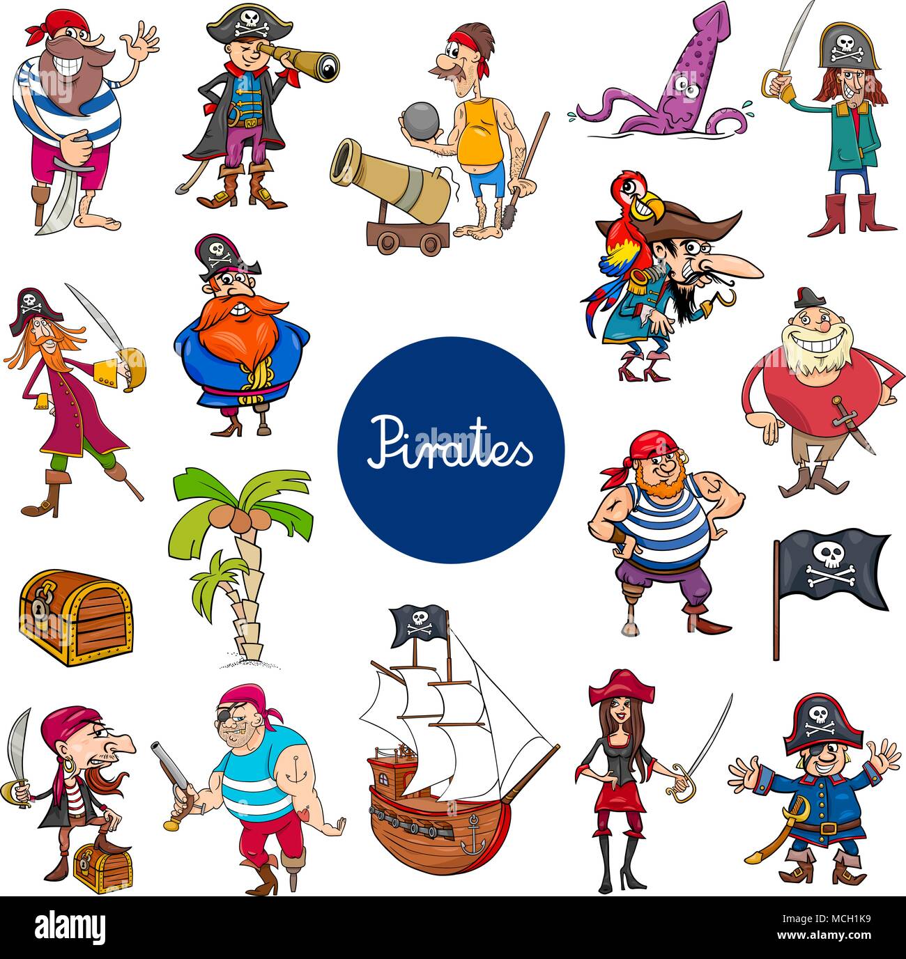 Cartoon Illustration of Pirates Fantasy Characters Set Stock Vector ...